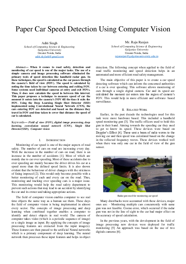 Pdf Paper Car Speed Detection Using Computer Vision 2118