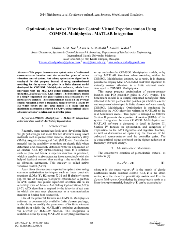 (PDF) Optimization in Active Vibration Control: Virtual Experimentation Using COMSOL ...