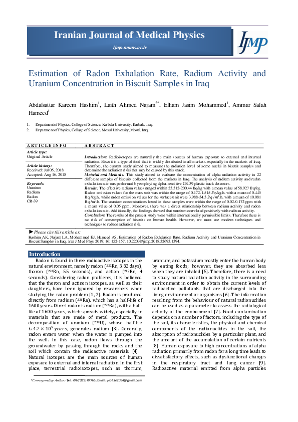 (PDF) Estimation of Radon Exhalation Rate, Radium Activity and Uranium ...