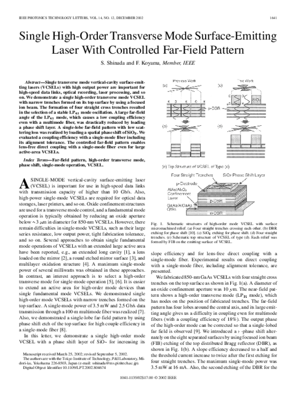 (PDF) Single high-order transverse mode surface-emitting laser with controlled far-field pattern