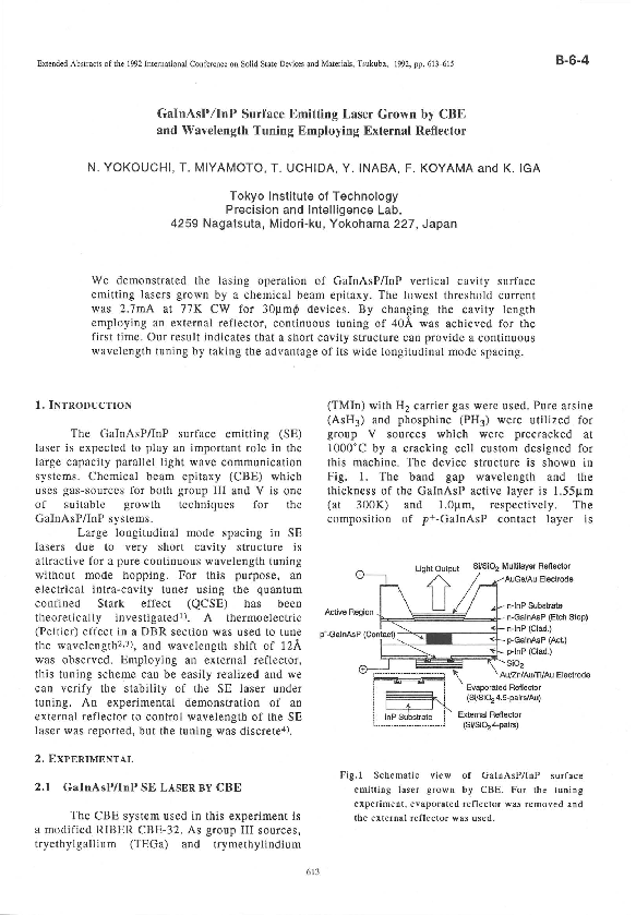 (PDF) GaInAsP/InP Surface Emitting Laser Grown by CBE and Wavelength Tuning Employing External ...