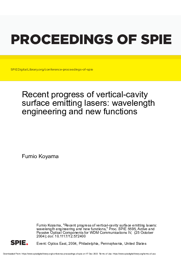 (PDF) Recent progress of vertical-cavity surface emitting lasers ...