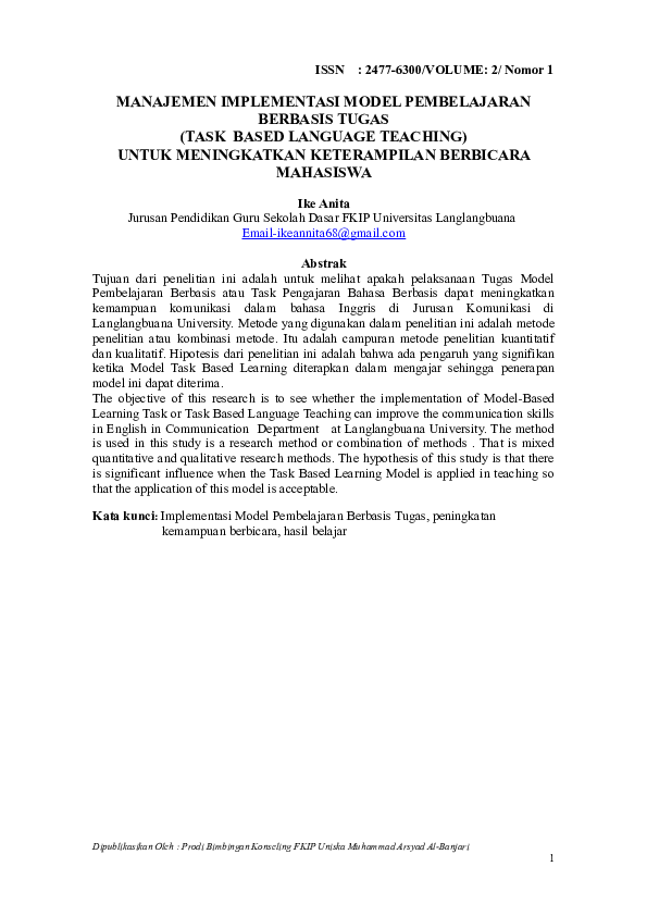 (PDF) Manajemen Implementasi Model Pembelajaran Berbasis Tugas (Task ... (PDF) Manajemen Implementasi Model Pembelajaran Berbasis Tugas (Task ...