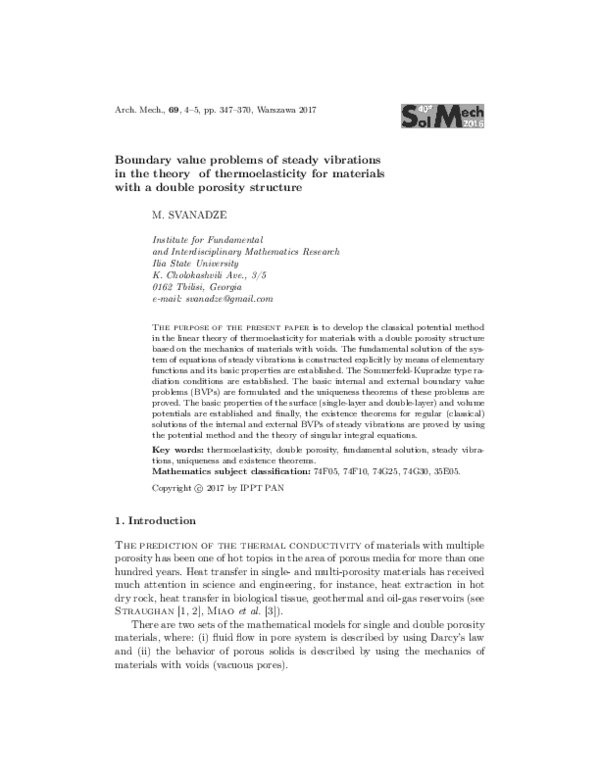 Pdf Boundary Value Problems Of Steady Vibrations In The Theory Of Thermoelasticity For