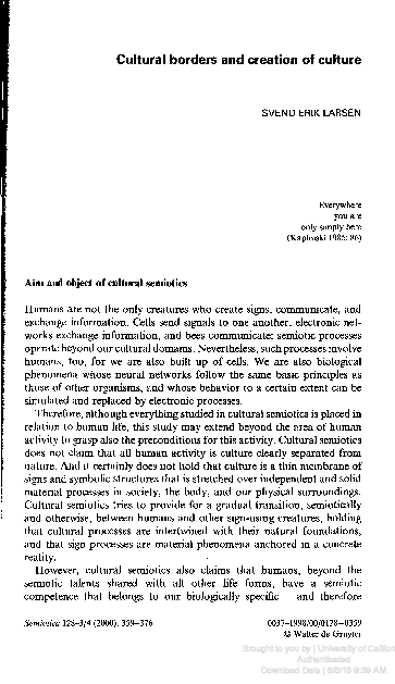 (PDF) Cultural Semiotics: Intersections of Nature and Human Sign-Use