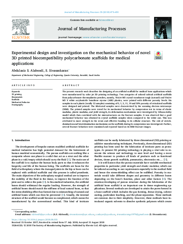 (PDF) Experimental design and investigation on the mechanical behavior ...