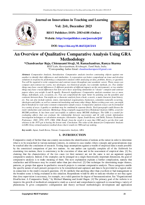 (PDF) An Overview of Qualitative Comparative Analysis Using GRA Methodology