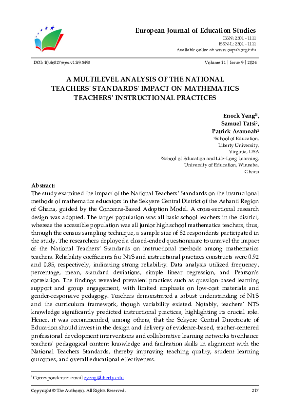 (PDF) European Journal of Education Studies