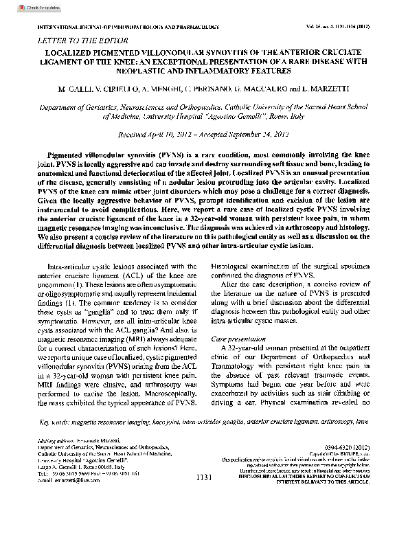 (PDF) Localized Pigmented Villonodular Synovitis and the Anterior ...