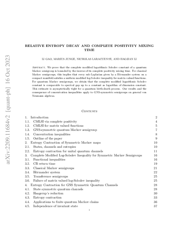 (PDF) Complete order and relative entropy decay rates