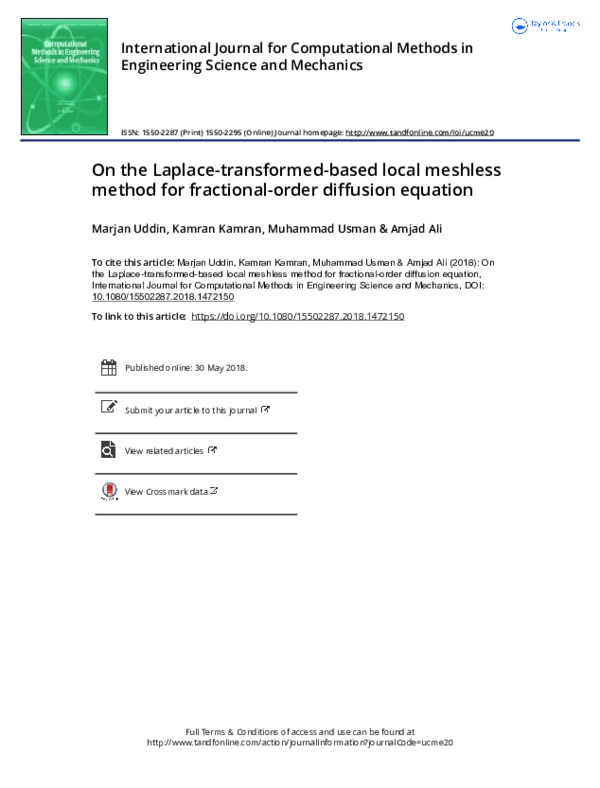 (PDF) On the Laplace-transformed-based local meshless method for fractional-order diffusion equation