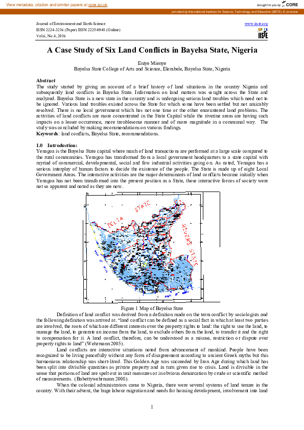(PDF) A Case Study of Six Land Conflicts in Bayelsa State, Nigeria