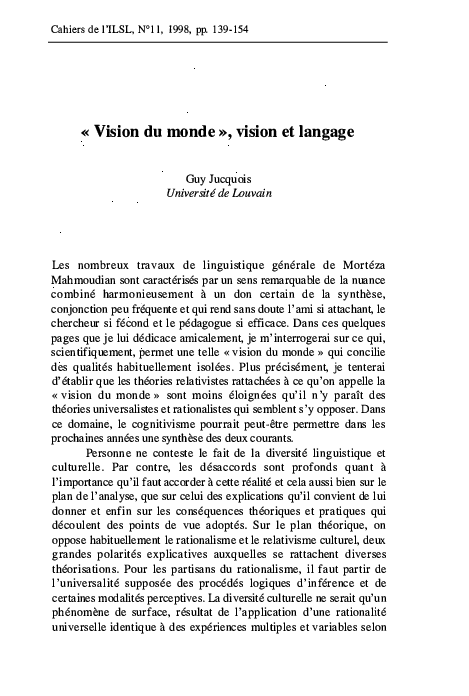 (PDF) « Vision du monde », vision et langage