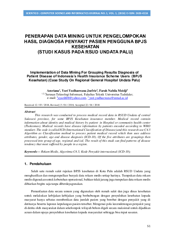 (PDF) Penerapan Data Mining Untuk Pengelompokan Hasil Diagnosa Penyakit Pasien Pengguna BPJS ...