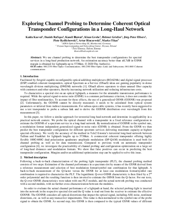 (PDF) Exploring Channel Probing to Determine Coherent Optical ...