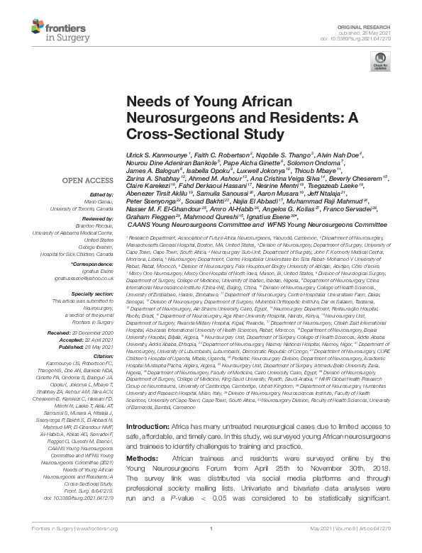 (PDF) Needs of Young African Neurosurgeons and Residents: A Cross ...