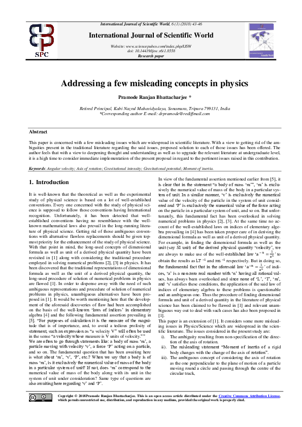 (PDF) Addressing a few misleading concepts in physics