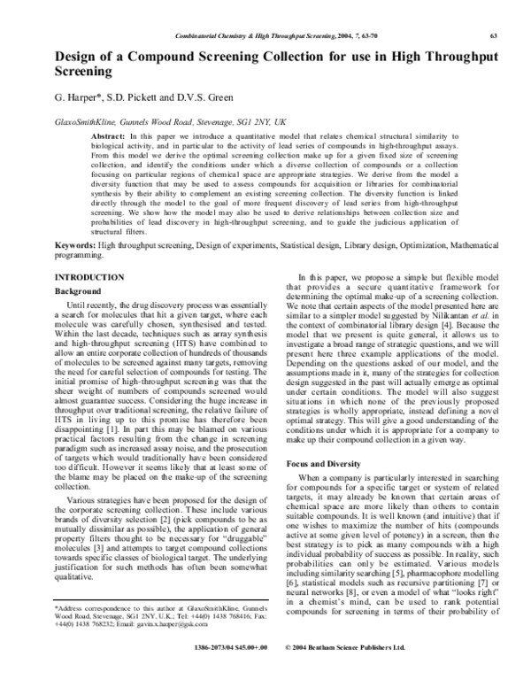 (PDF) (Research Papers) Design of a Compound Screening Collection for ...