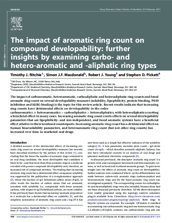 (PDF) The impact of aromatic ring count on compound developability: further insights by ...