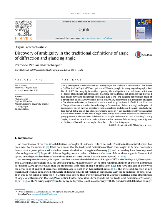 (PDF) Discovery of ambiguity in the traditional definitions of angle of ...