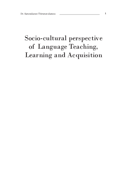 (PDF) Socio-cultural perspective of Language Teaching, Learning and ...