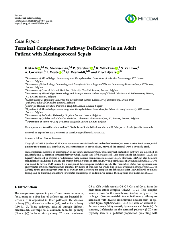 (PDF) Terminal Complement Pathway Deficiency in an Adult Patient with ...