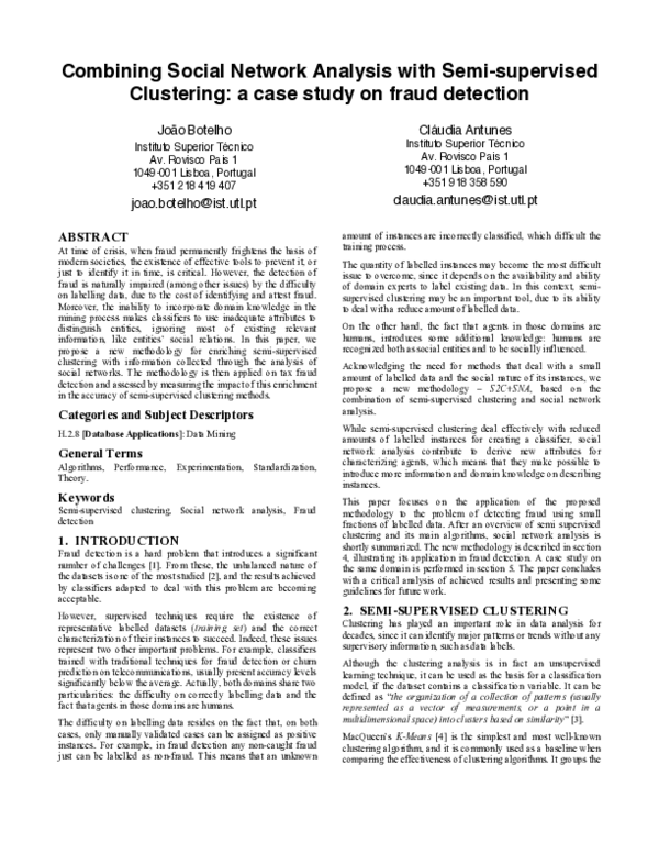 (PDF) Combining Social Network Analysis with Semi-supervised Clustering: a case study on fraud ...