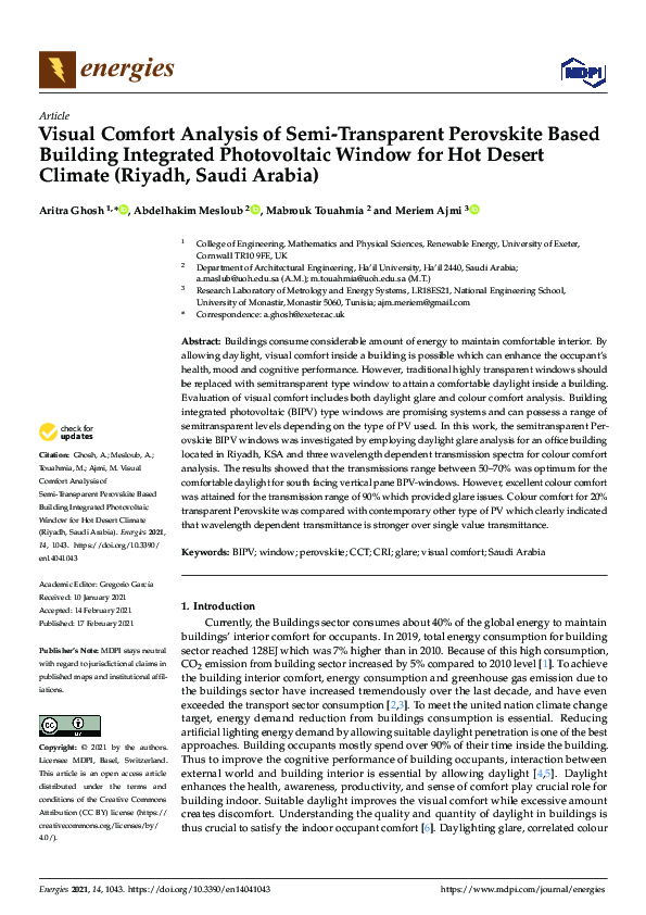 (PDF) Visual Comfort Analysis of Semi-Transparent Perovskite Based ...