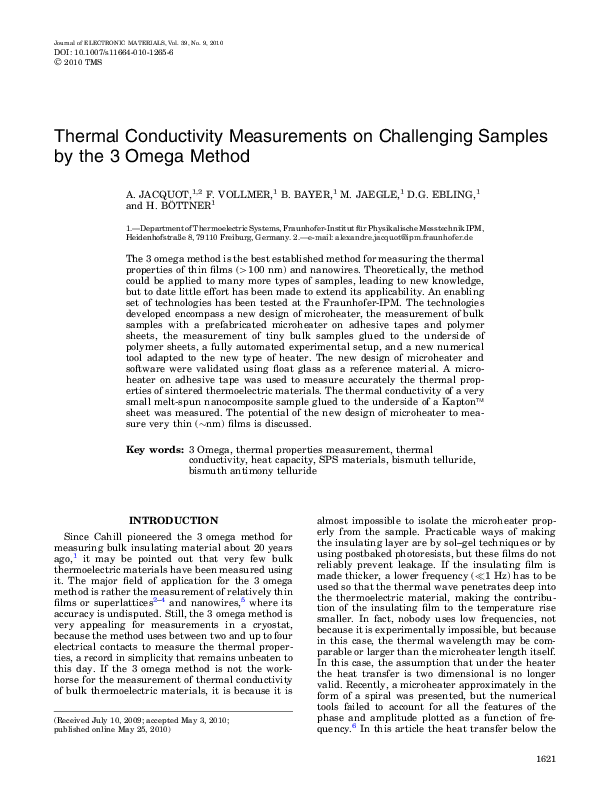 (PDF) Thermal Conductivity Measurements on Challenging Samples by the 3 ...