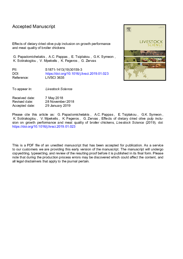 (PDF) Effects of dietary dried olive pulp inclusion on growth ...