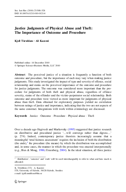 (PDF) Justice Judgments of Physical Abuse and Theft: The Importance of ...