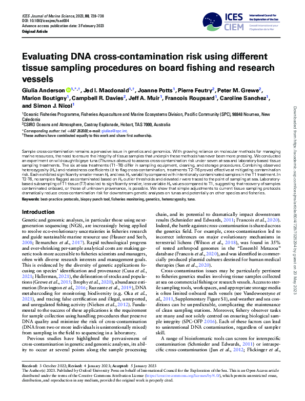 (PDF) Evaluating DNA cross-contamination risk using different tissue ...