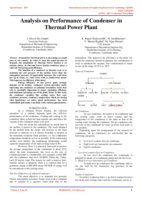 (PDF) Analysis on Performance of Condenser in Thermal Power Plant