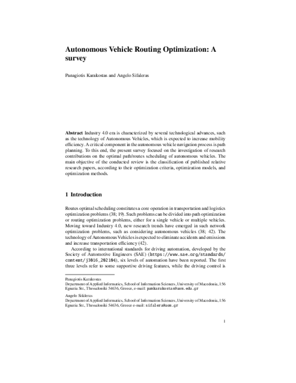 (PDF) Autonomous Vehicle Routing Optimization: A survey