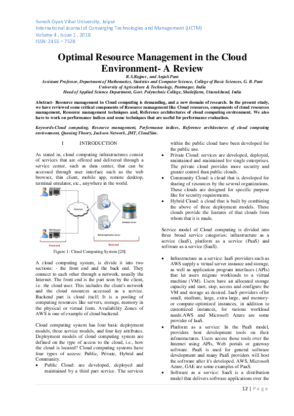 (PDF) Optimal Resource Management in the Cloud Environment- A Review