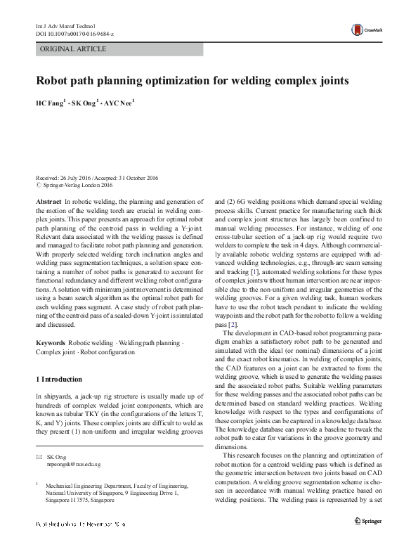 (PDF) Robot path planning optimization for welding complex joints