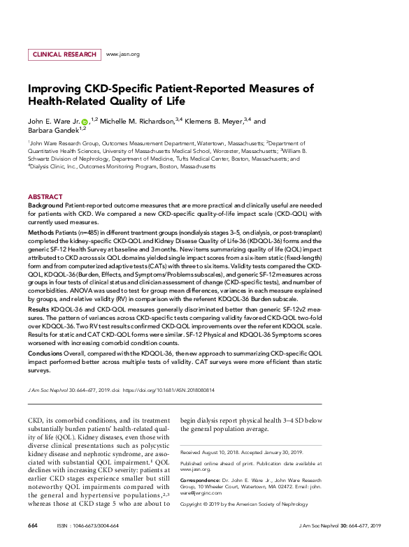 (PDF) Improving CKD-Specific Patient-Reported Measures of Health ...