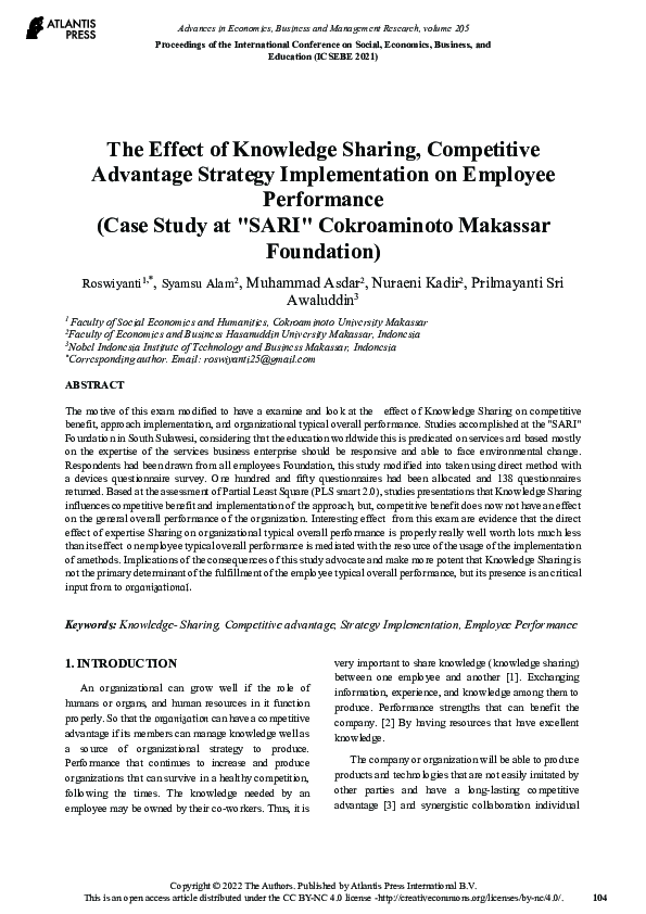 (PDF) The Effect of Knowledge Sharing, Competitive Advantage Strategy Implementation on Employee ...