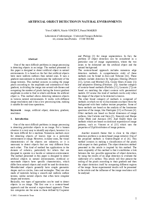 (PDF) Artificial object detection in natural environments