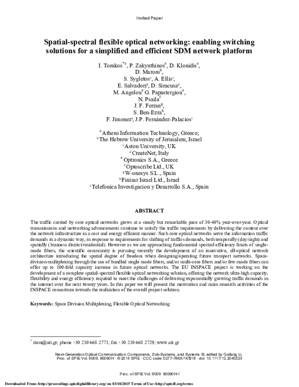 (PDF) Spatial-spectral flexible optical networking: enabling switching ...