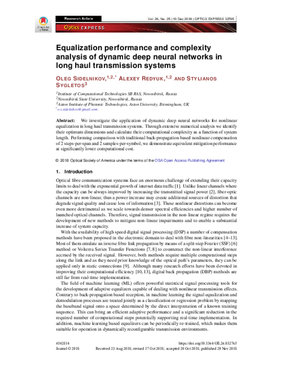(PDF) Equalization performance and complexity analysis of dynamic deep neural networks in long ...