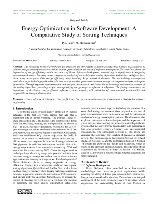 (PDF) Energy Optimization in Software Development: A Comparative Study of Sorting Techniques