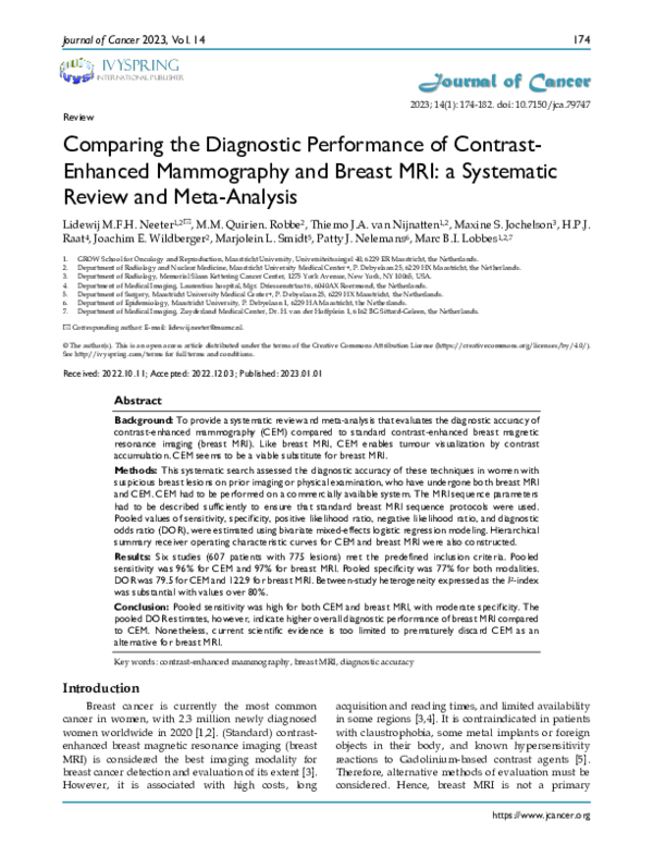 (PDF) Comparing the Diagnostic Performance of Contrast-Enhanced Mammography and Breast MRI: a ...