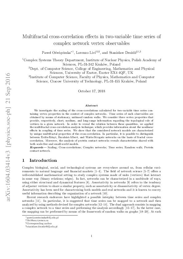 (PDF) Multifractal cross-correlation effects in two-variable time series of complex network ...