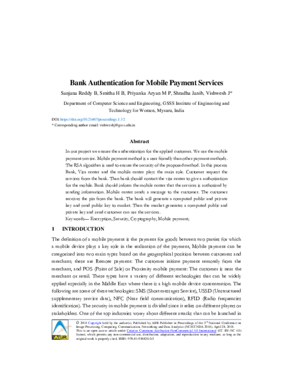(PDF) Bank Authentication for Mobile Payment Services