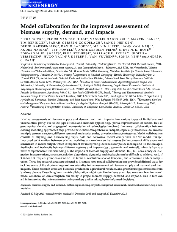 (PDF) Model collaboration for the improved assessment of biomass supply, demand, and impacts