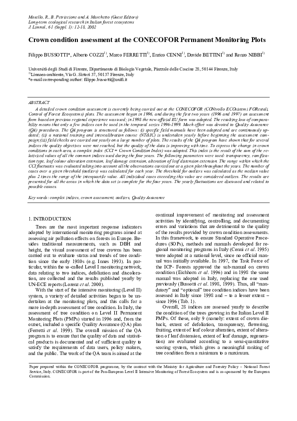 (PDF) Crown condition assessment at the CONECOFOR Permanent Monitoring ...