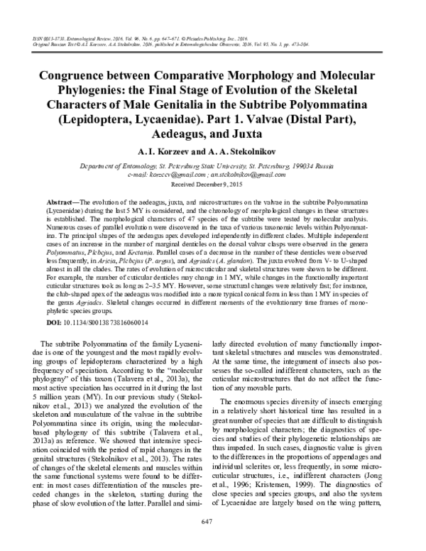 (PDF) Congruence between comparative morphology and molecular ...