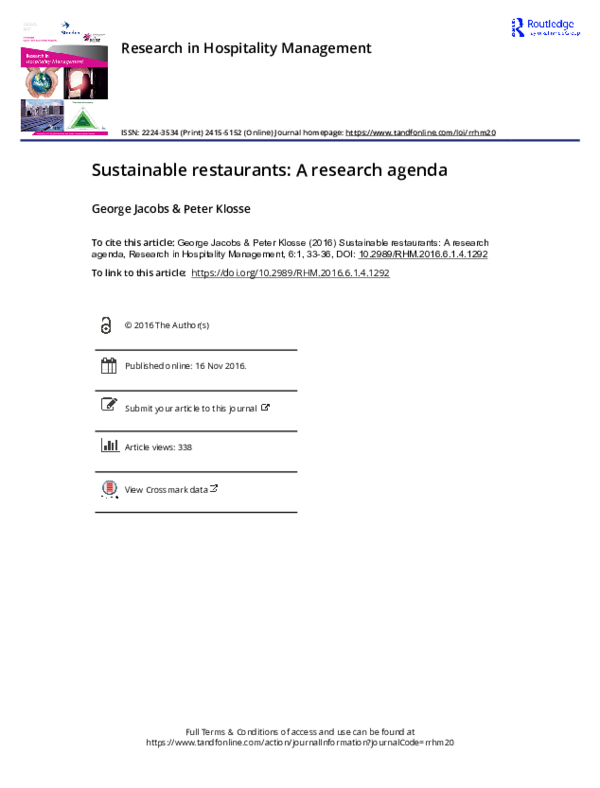 (PDF) Sustainable restaurants: A research agenda