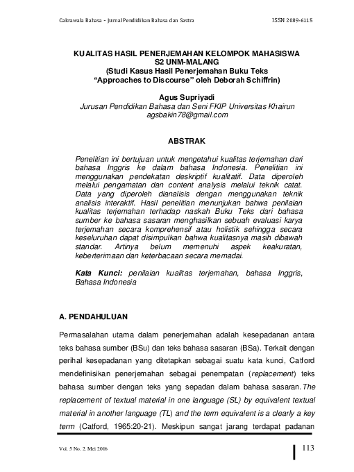(PDF) KUALITAS HASIL PENERJEMAHAN KELOMPOK MAHASISWA S2 UNM-MALANG ...